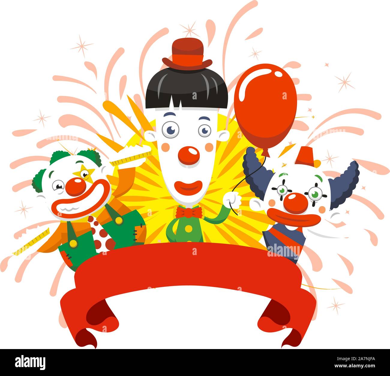 Three fun clowns vector cartoon illustration Stock Vector Image & Art ...