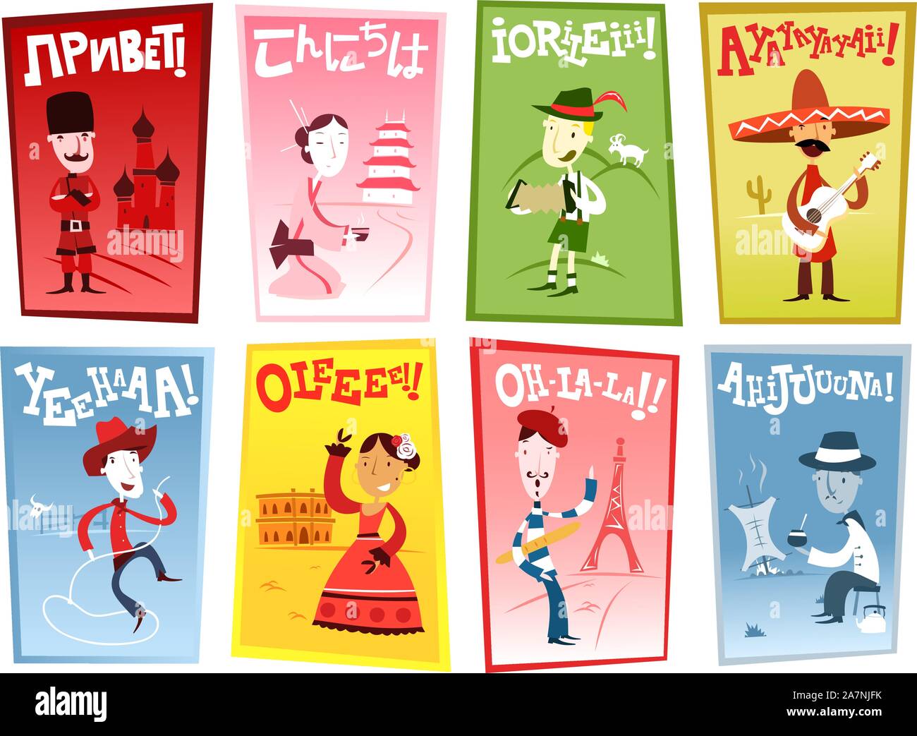 poster cartoons from different nations of the world Stock Vector Image ...