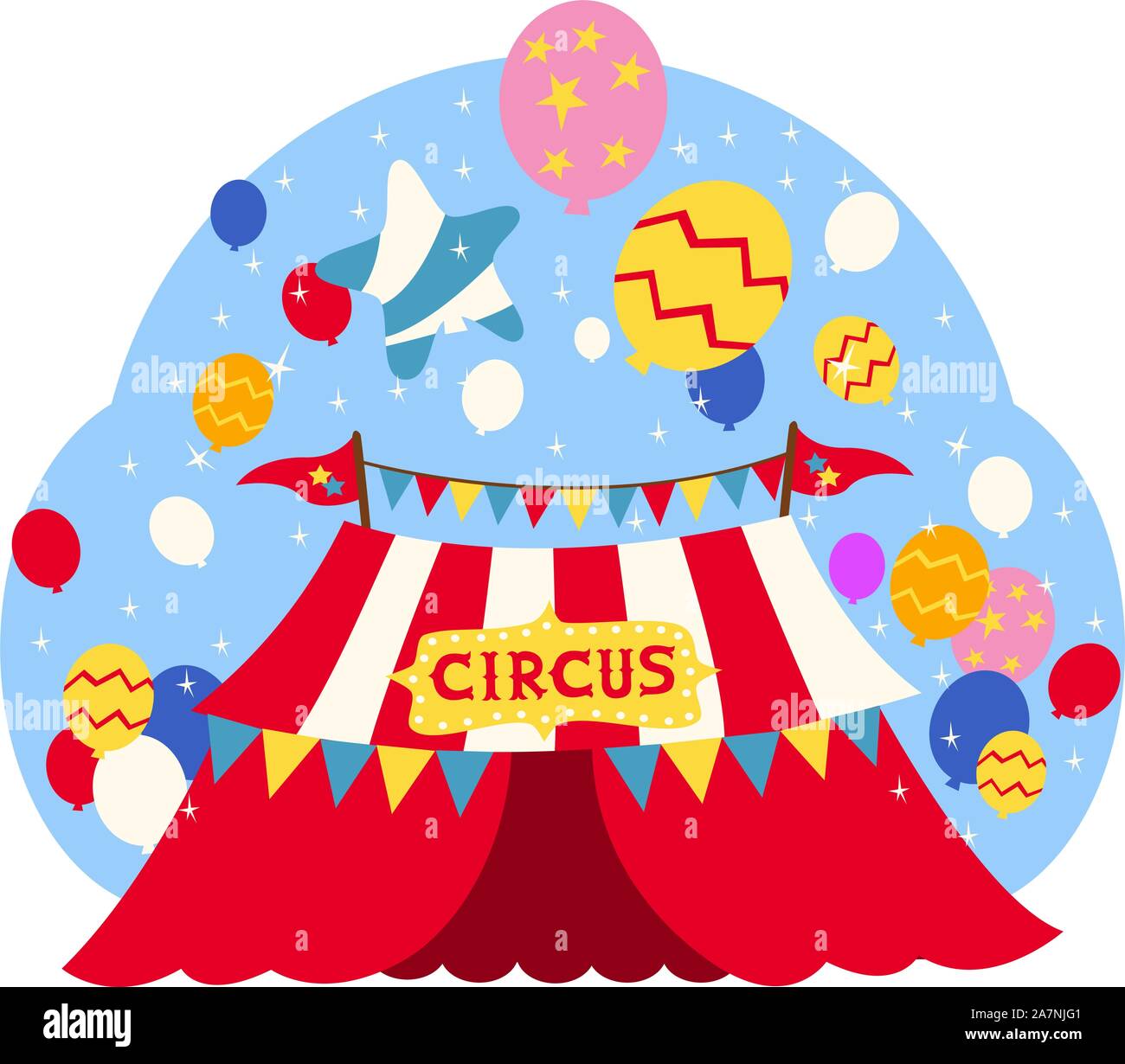 Circus Tent Festival vector illustration, with colourful pennants, red ...