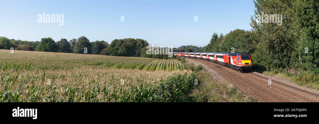 London North Eastern railway ( LNER ) high speed train passing Corby ...
