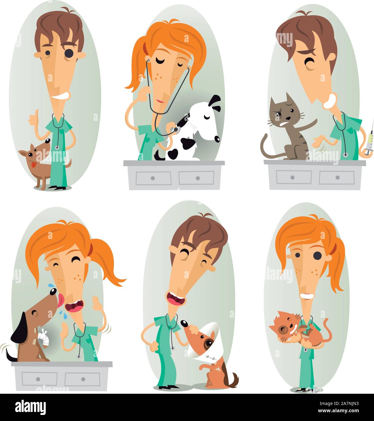 veterinary surgeon, veterinarian, or vet cartoon action set Stock ...
