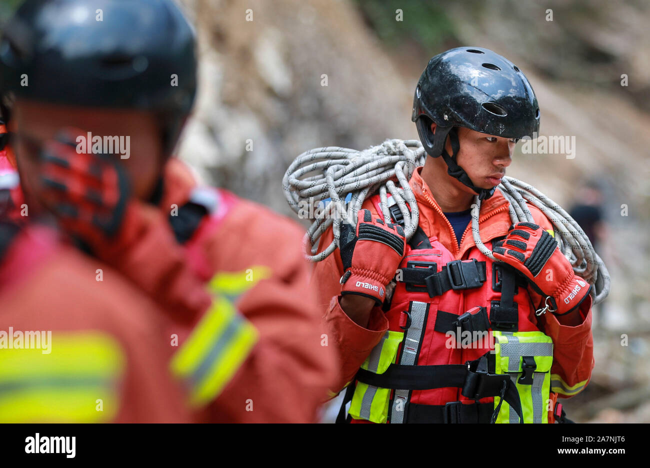 Rescuers conduct rescue operation in landslide area caused by Typhoon ...
