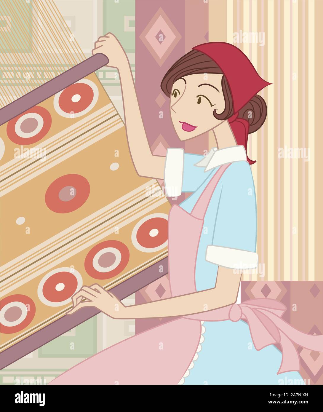 Female worker making fabric the old fashion way Stock Vector Image ...