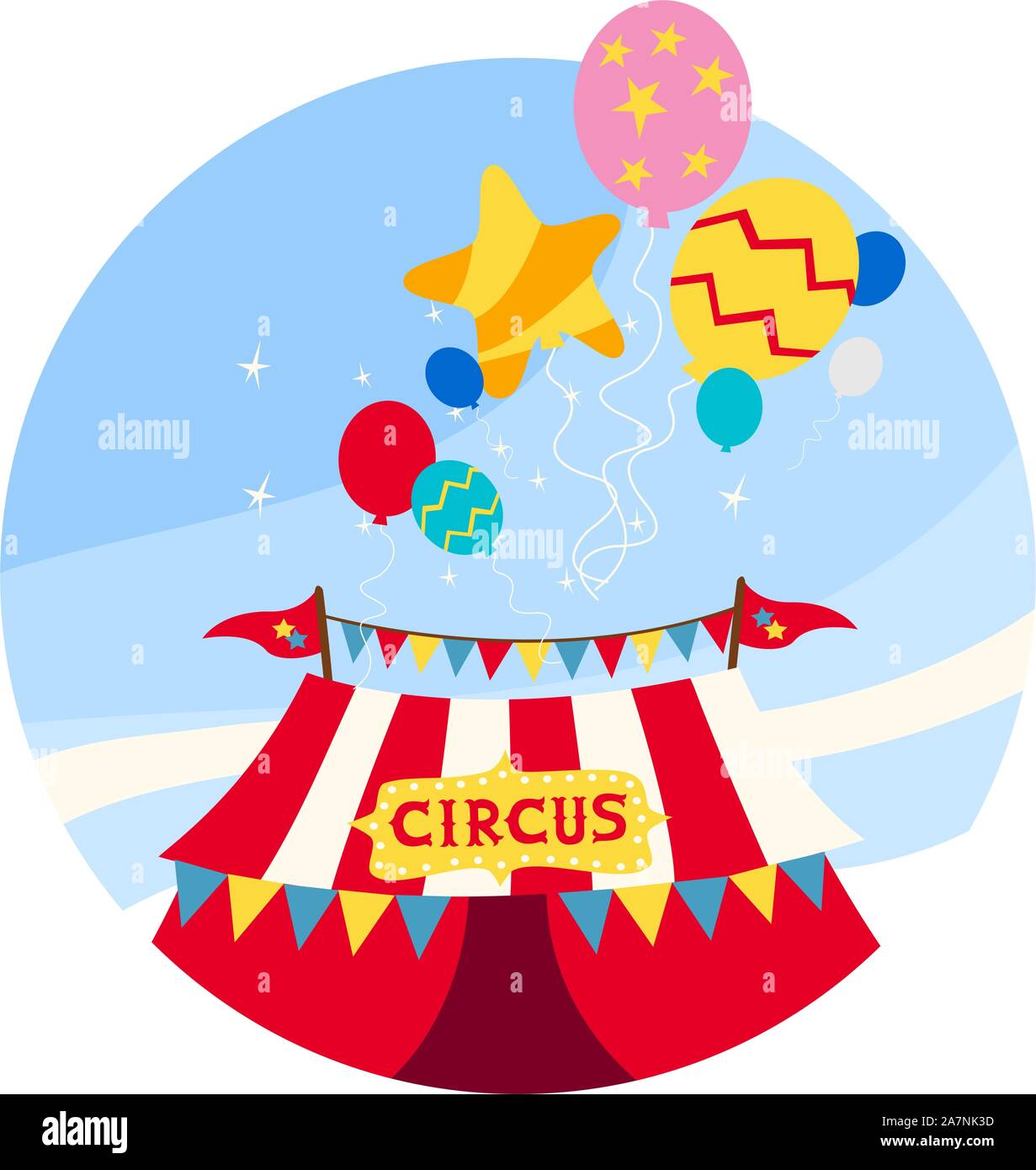 Circus sky balloon vector illustration, with CIRCUS banner and nine ...