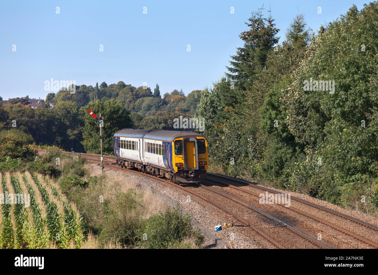 Arriva Northern rail class 156 sprinter train passing the semaphore ...