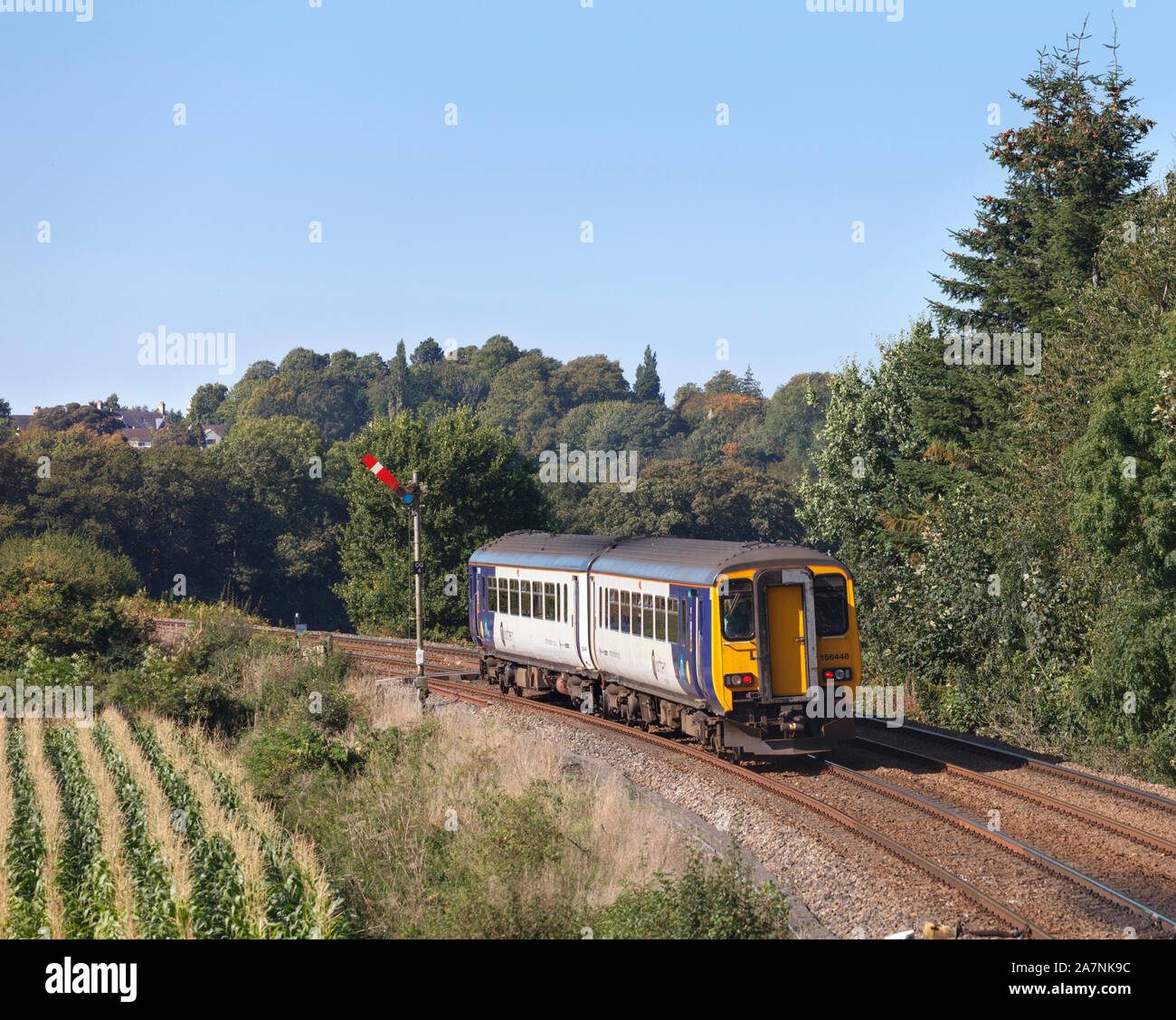Arriva Northern rail class 156 sprinter train passing the semaphore ...