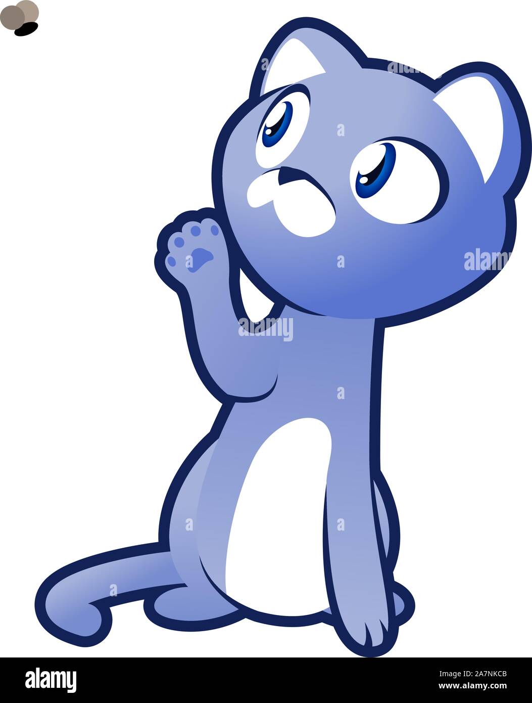 Cute cat playing with a fly, vector illustration. Standing focused ...