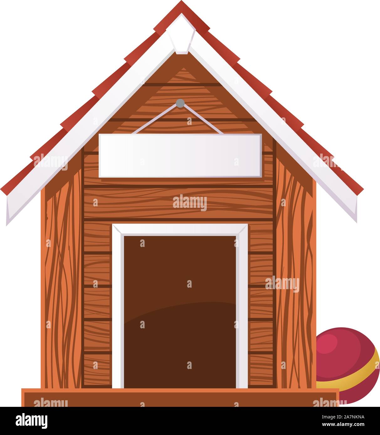 Dog House with Blank Banner, and dog ball besides dog douse. Vector ...
