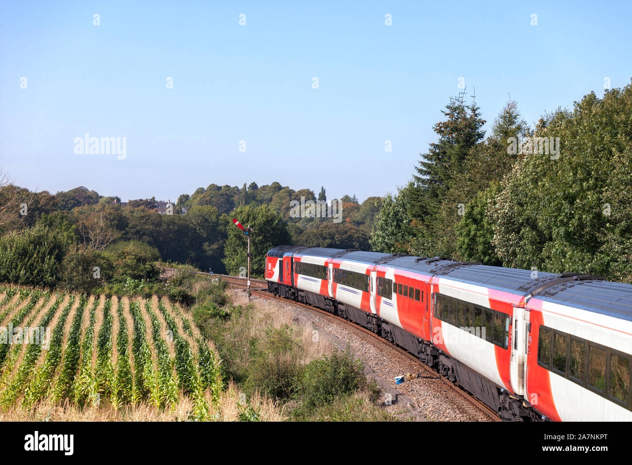 London North Eastern railway high speed train passing the semaphore ...