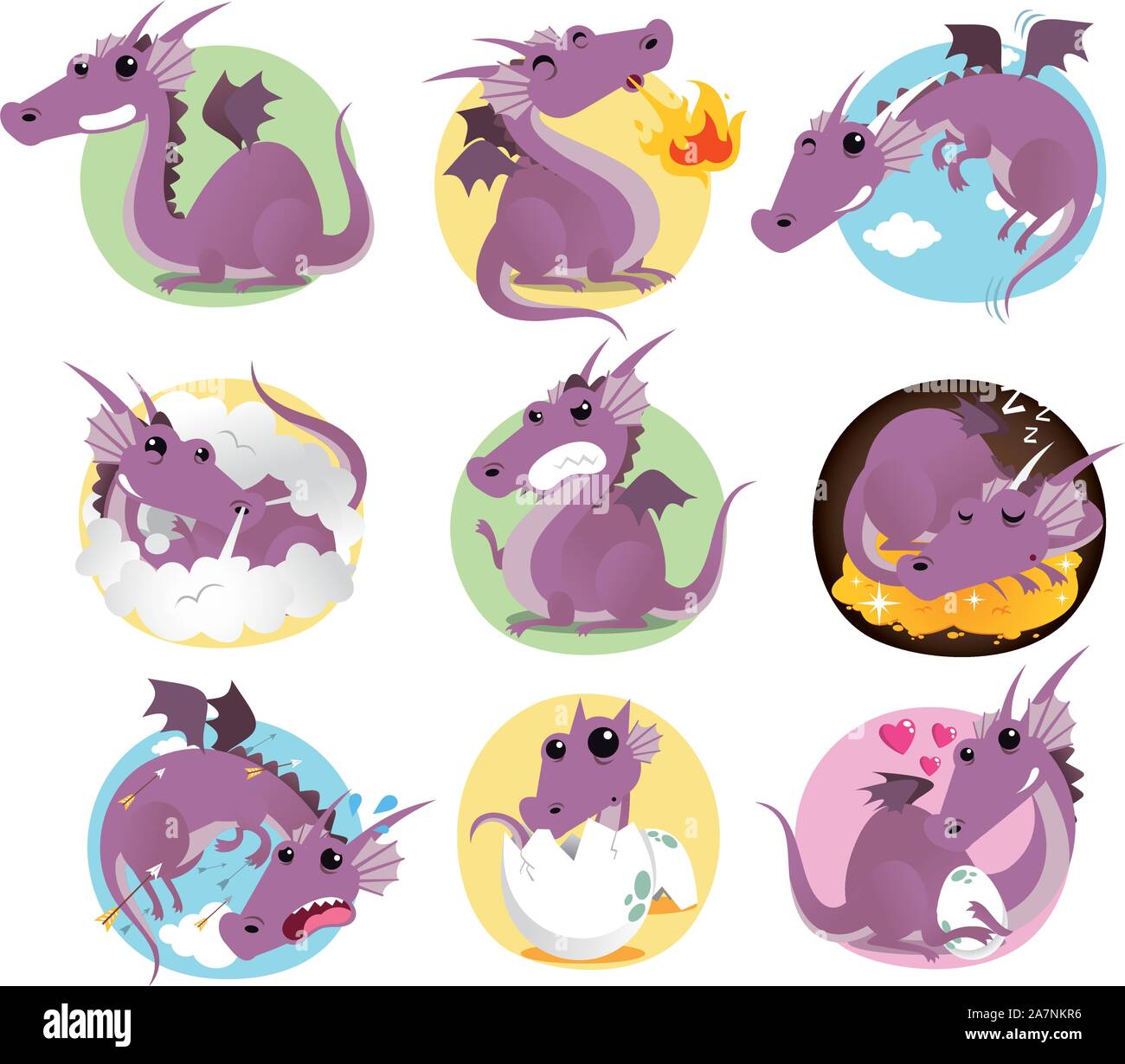cartoon Dragon action set Stock Vector Image & Art - Alamy