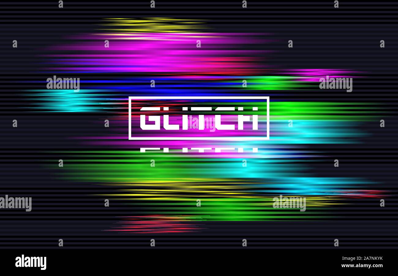 Glitch banner with color distortions. Abstract horizontal lines. TV ...