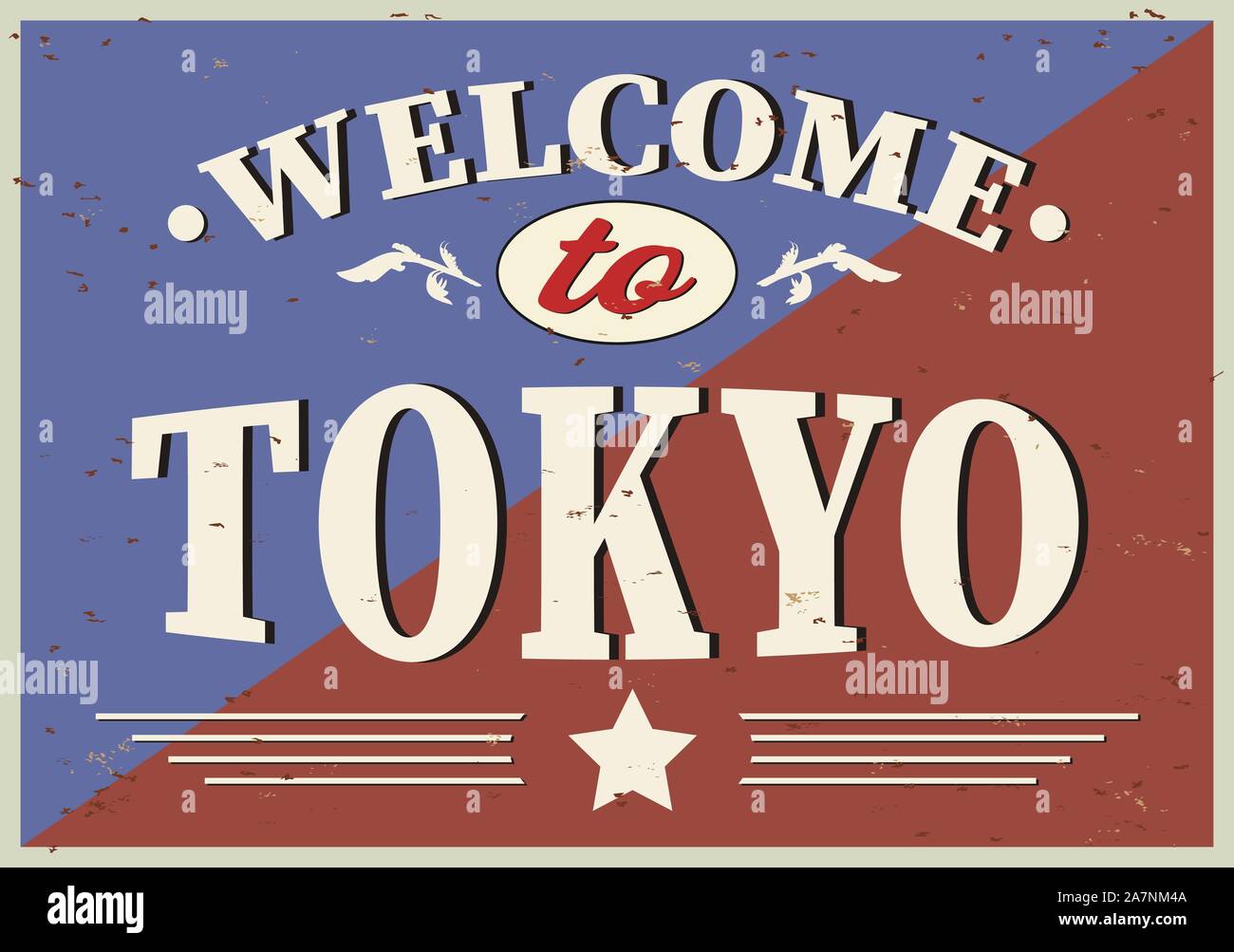 Welcome to tokyo - Vintage greeting card on a white Background Stock ...