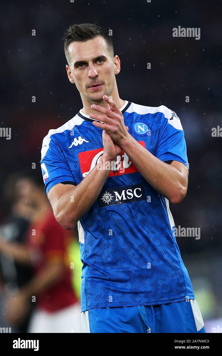 Arkadiusz Milik greet SSC Napoli's supporters at the end of the Italian ...