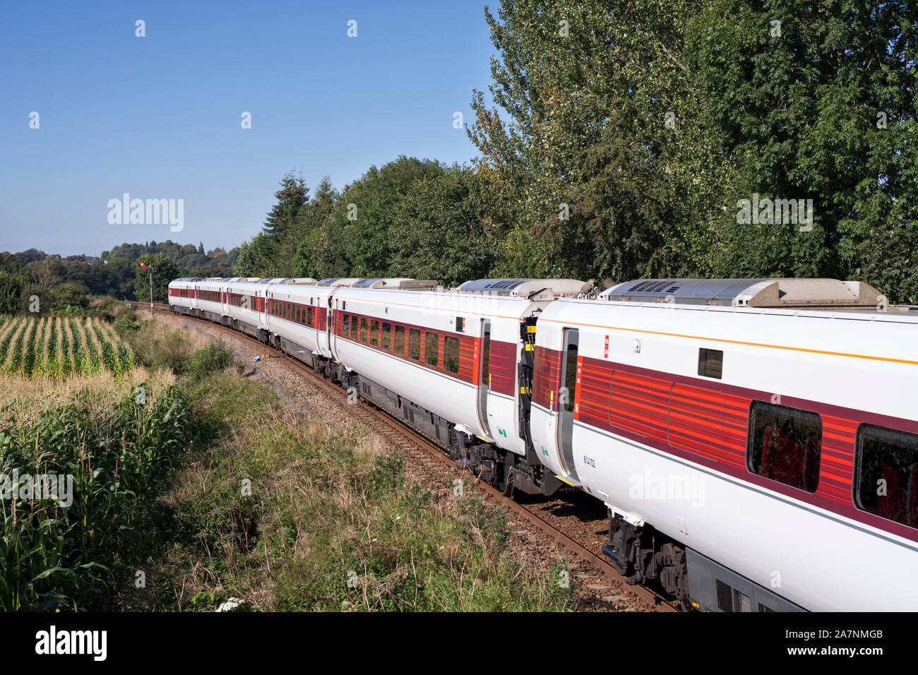 LNER class 800 bi mode Azuma train passing Corby Gates on the Tyne ...