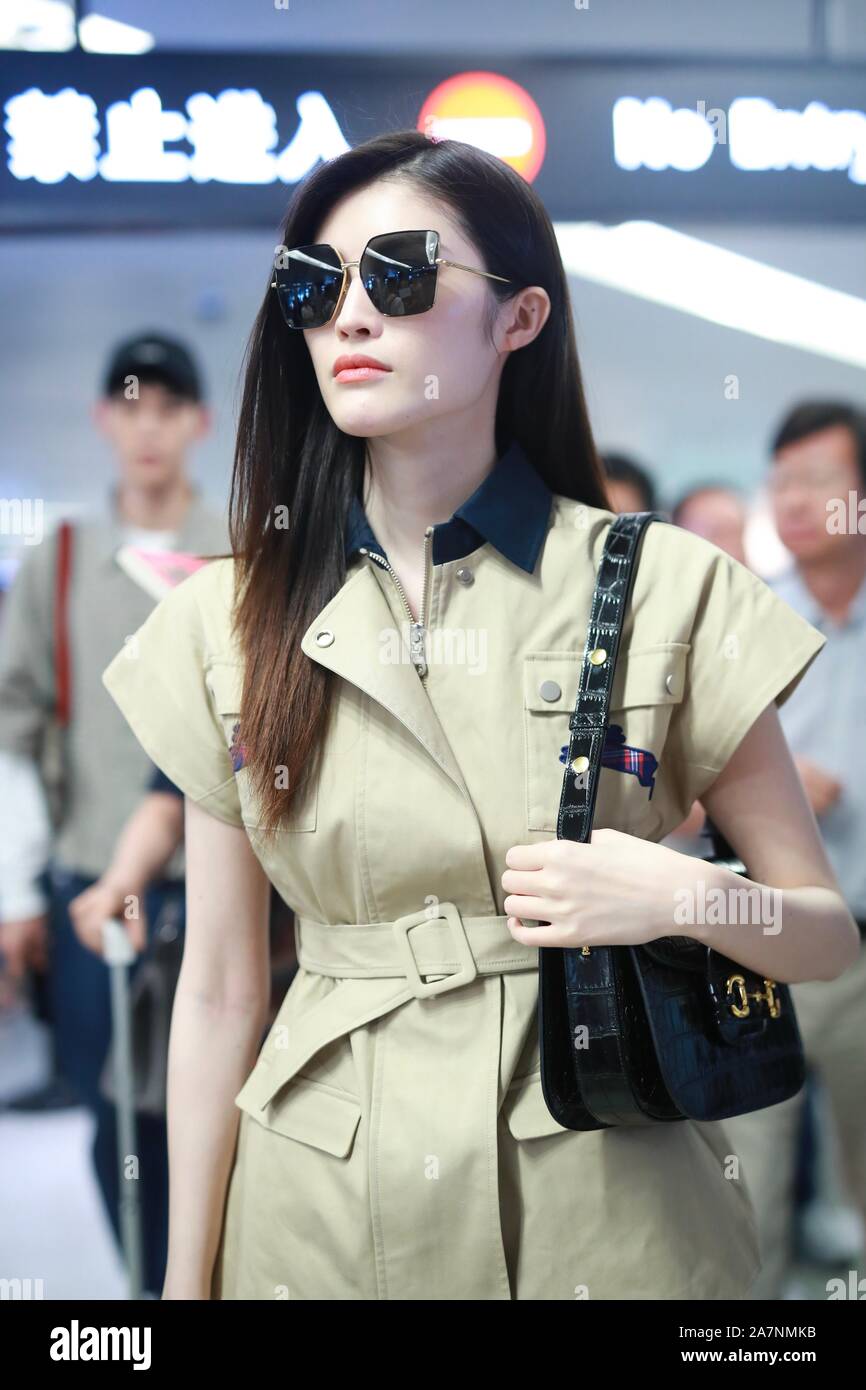 Chinese model He Sui arrives at the Shanghai Hongqiao International ...