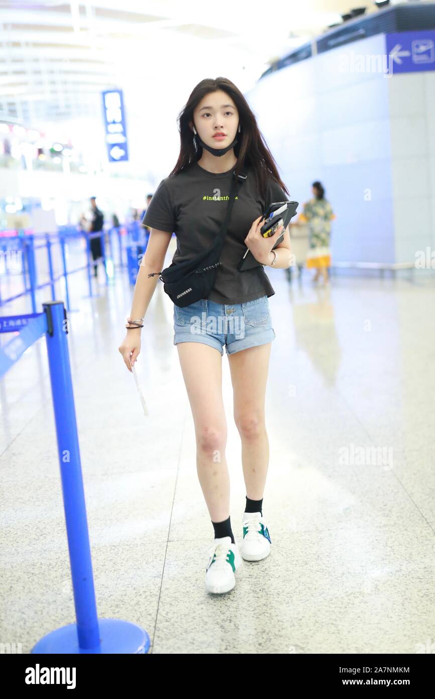 Chinese actress Jelly Lin or Lin Yun arrives at the Shanghai Pudong International Airport before ...