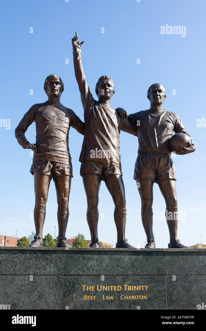 The United Trinity statue at entrance to Manchester United Old Trafford ...