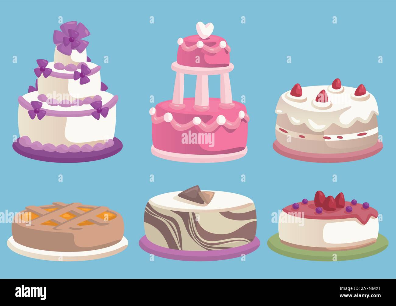 Wedding and birthday Cake and pie cartoon icon set Stock Vector Image ...