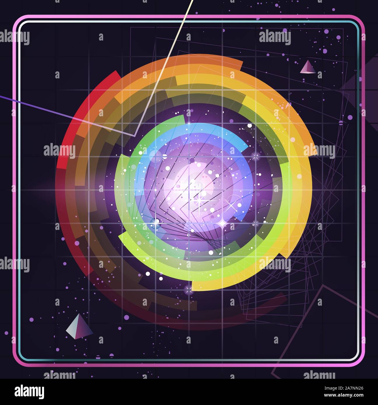 Rainbow Retro 80's Cosmic Style Background, vector illustration cartoon ...