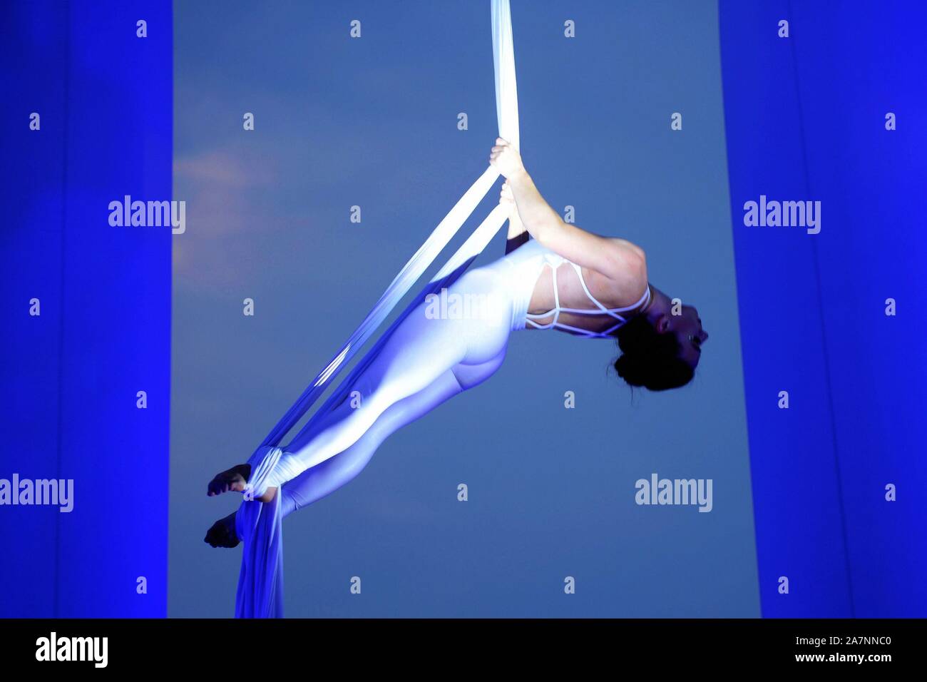 English highly experienced aerialist Amy Panter performs at the Golden ...