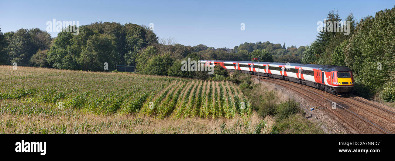 London North Eastern railway ( LNER ) high speed train passing Corby ...