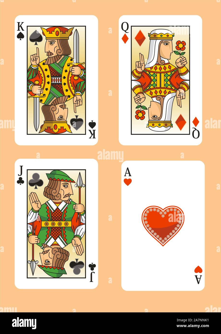 Poker cards featuring the three figures and the ace of hearts Stock ...