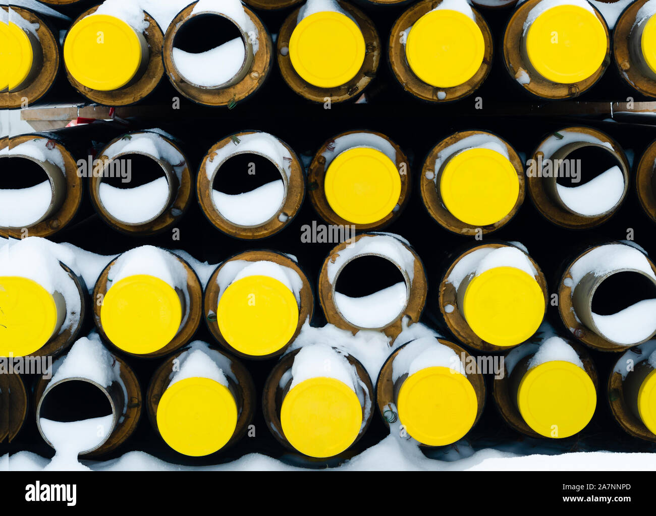 Industrial heat water pipeline stack covered with snow Stock Photo - Alamy