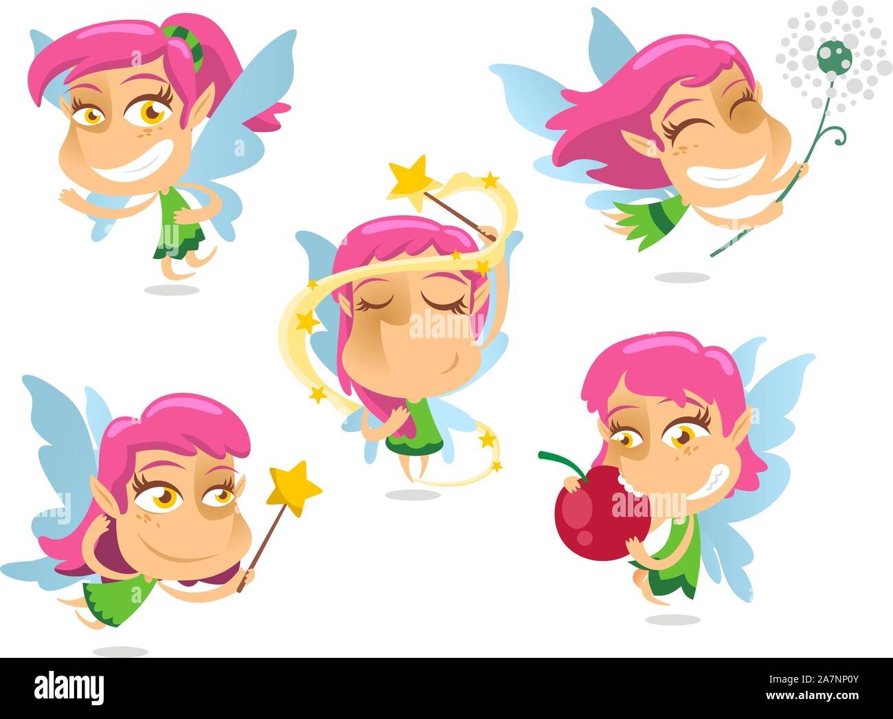 Cute Fairy with wand and flying wings magic, with fairy in different ...