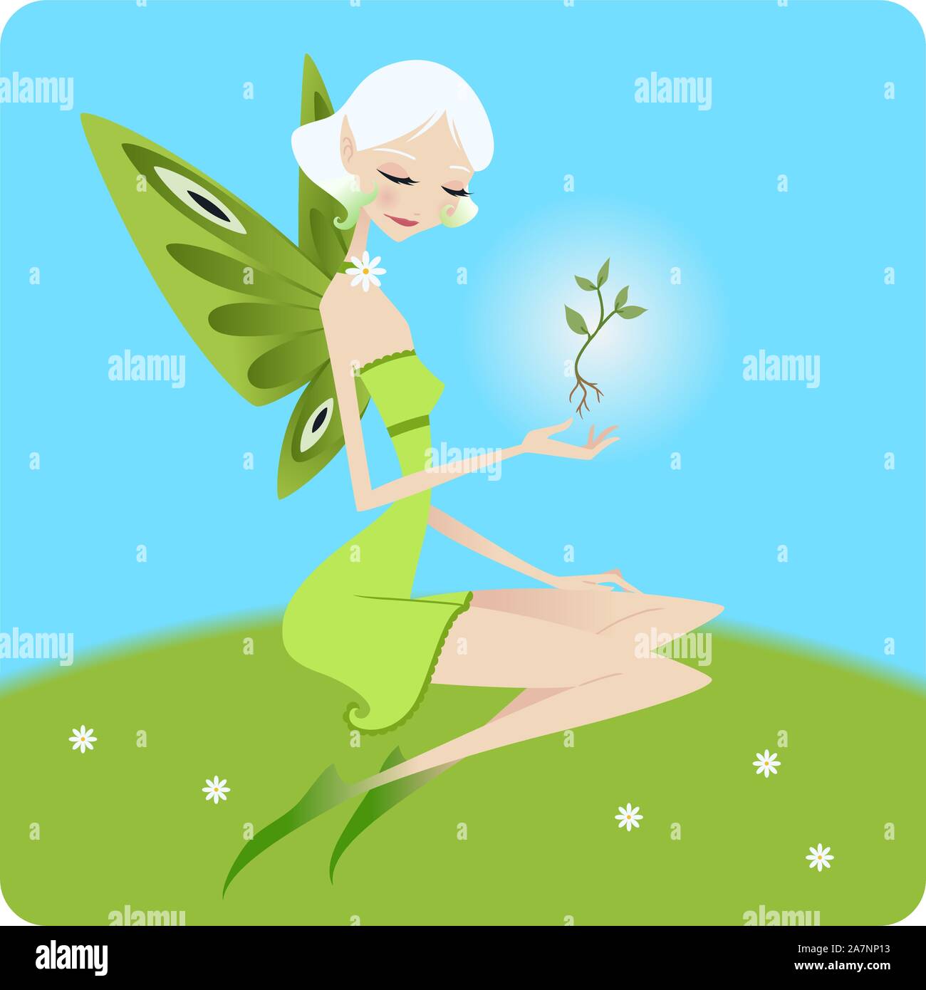 Little fairy holding a flower cartoon illustration Stock Vector Image ...