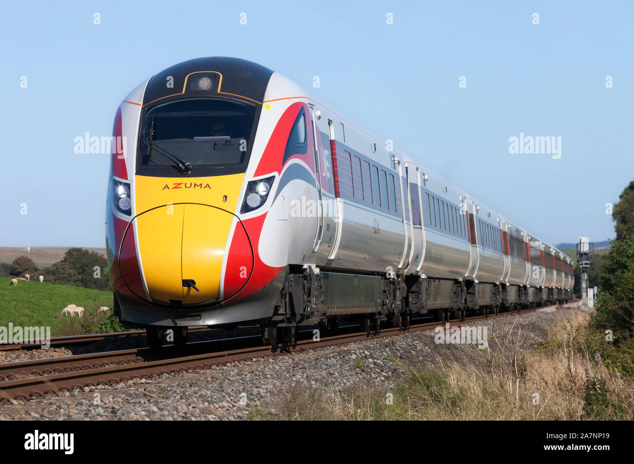 London North Eastern railway(LNER class 800 bi mode Azuma train passing ...