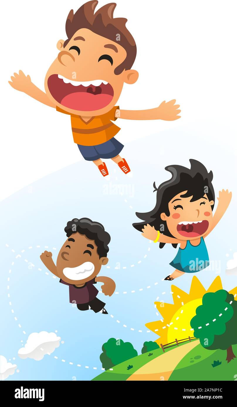 vector illustration of little Kids flying around Stock Vector Image ...