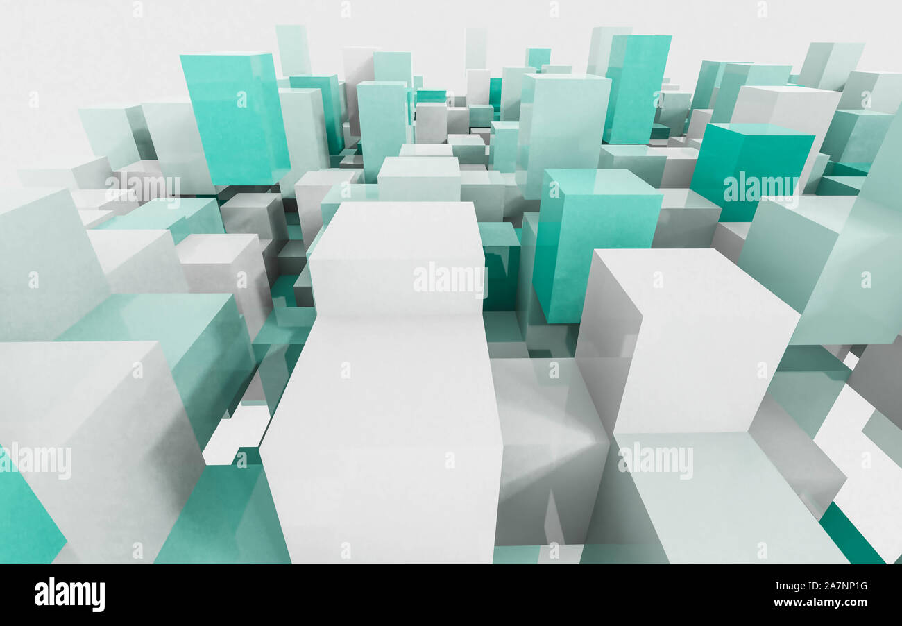 3d abstract white and green cubes in front of white background ...
