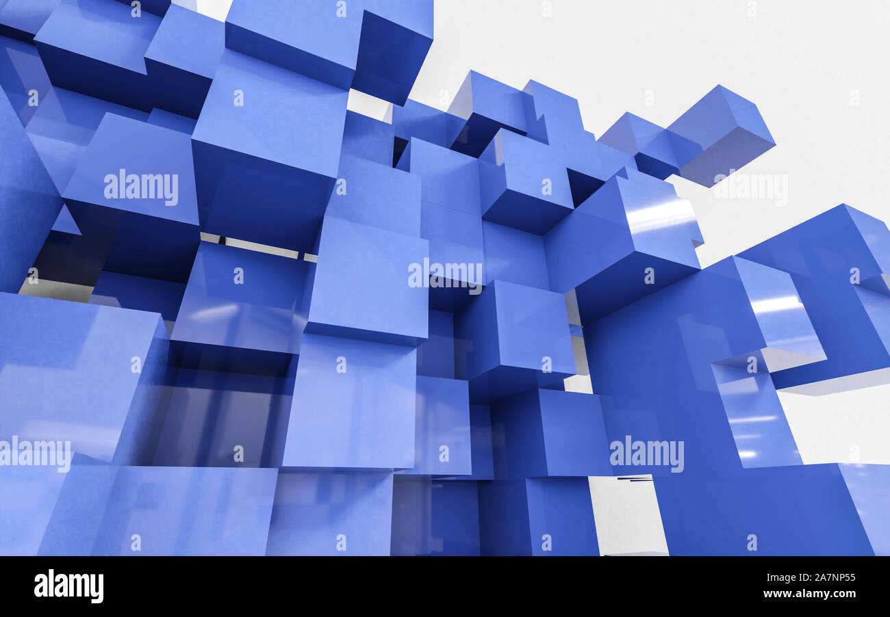 abstract 3d blue cubes in front of white background render illustration ...