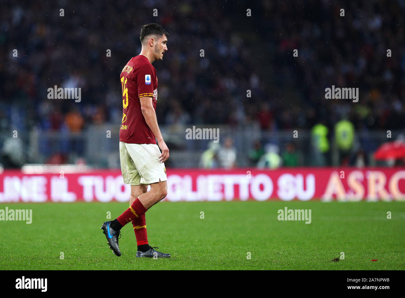 Mert Cetin of AS Roma leaves the pitch before the expulsion during the ...