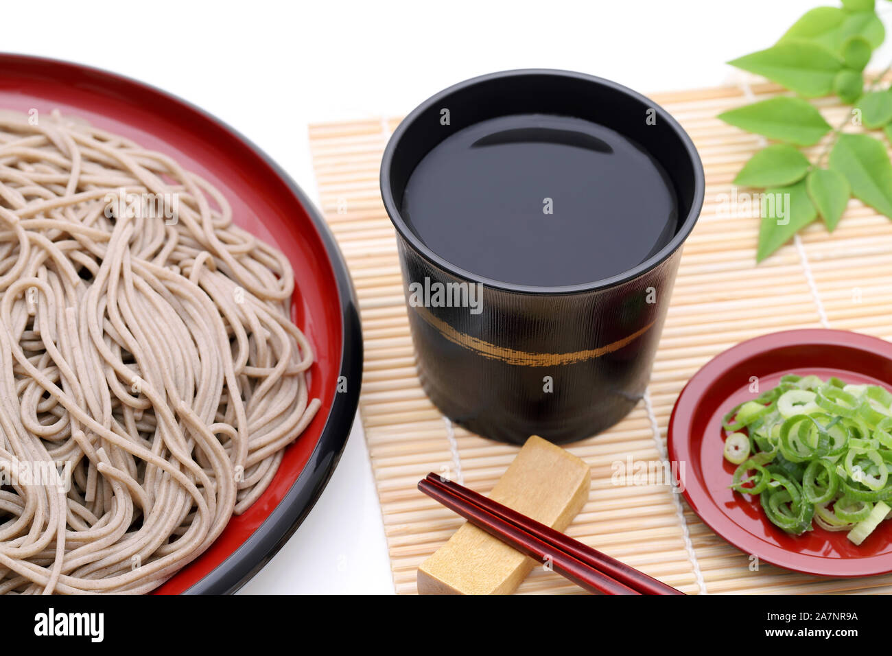 Japanese Zaru soba noodles on wooden plate on white background Stock ...