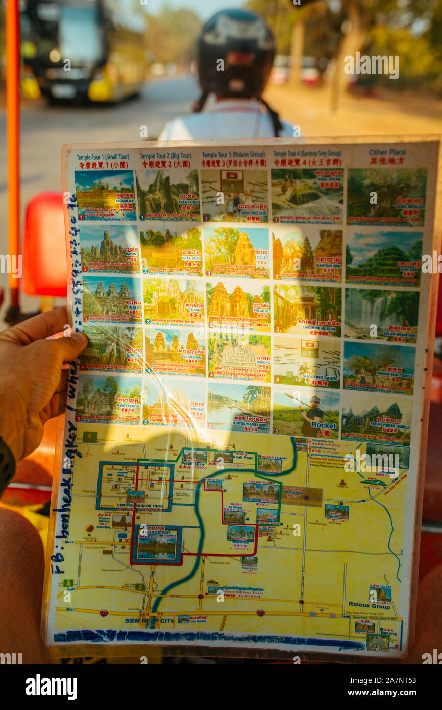 Angkor Wat temple map for travel with taxi driver Stock Photo - Alamy