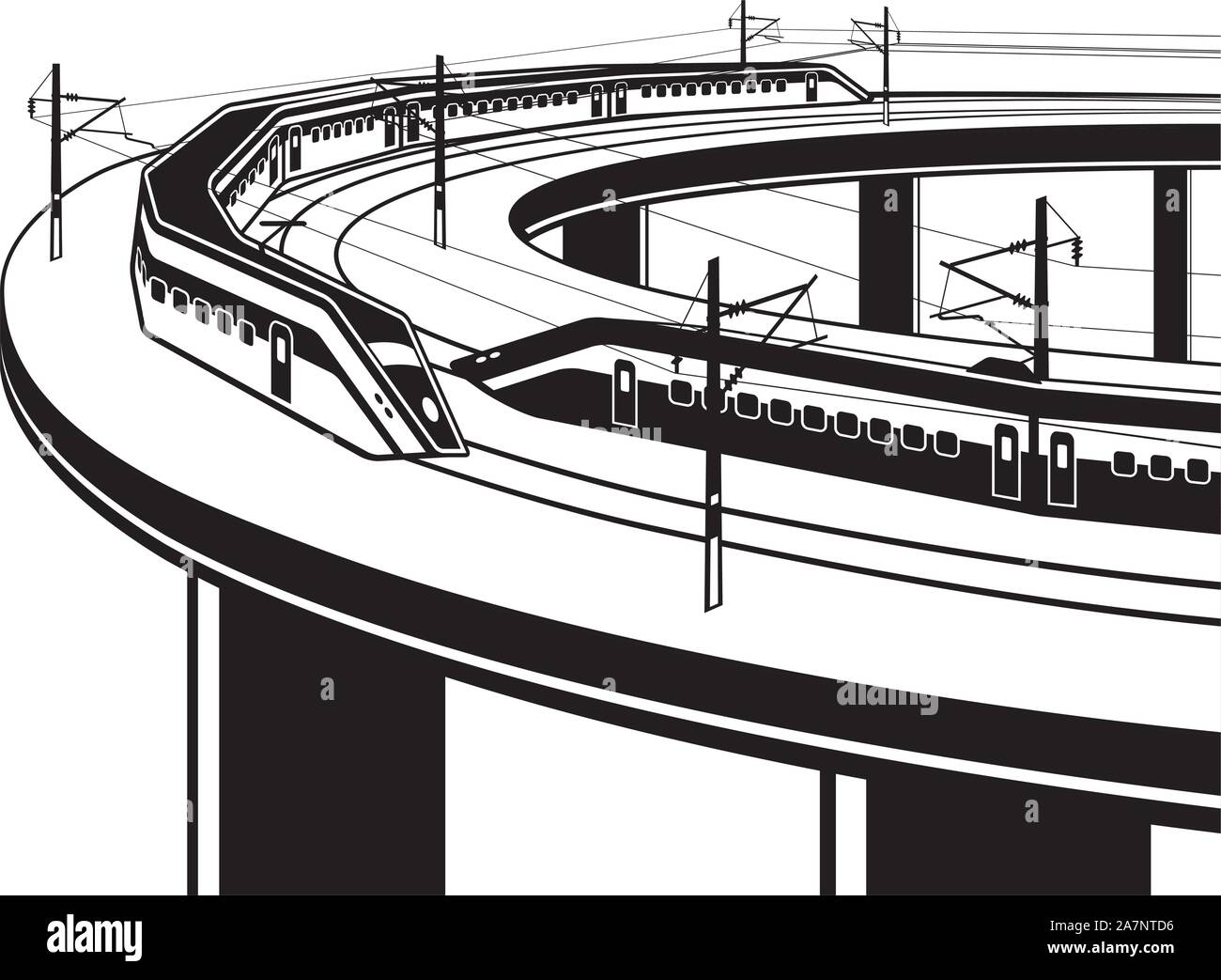 Passenger trains cross the bridge - vector illustration Stock Vector ...