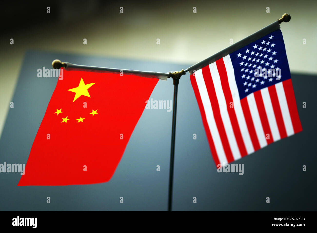 --FILE--National flags of China and the United States are seen in Ji ...