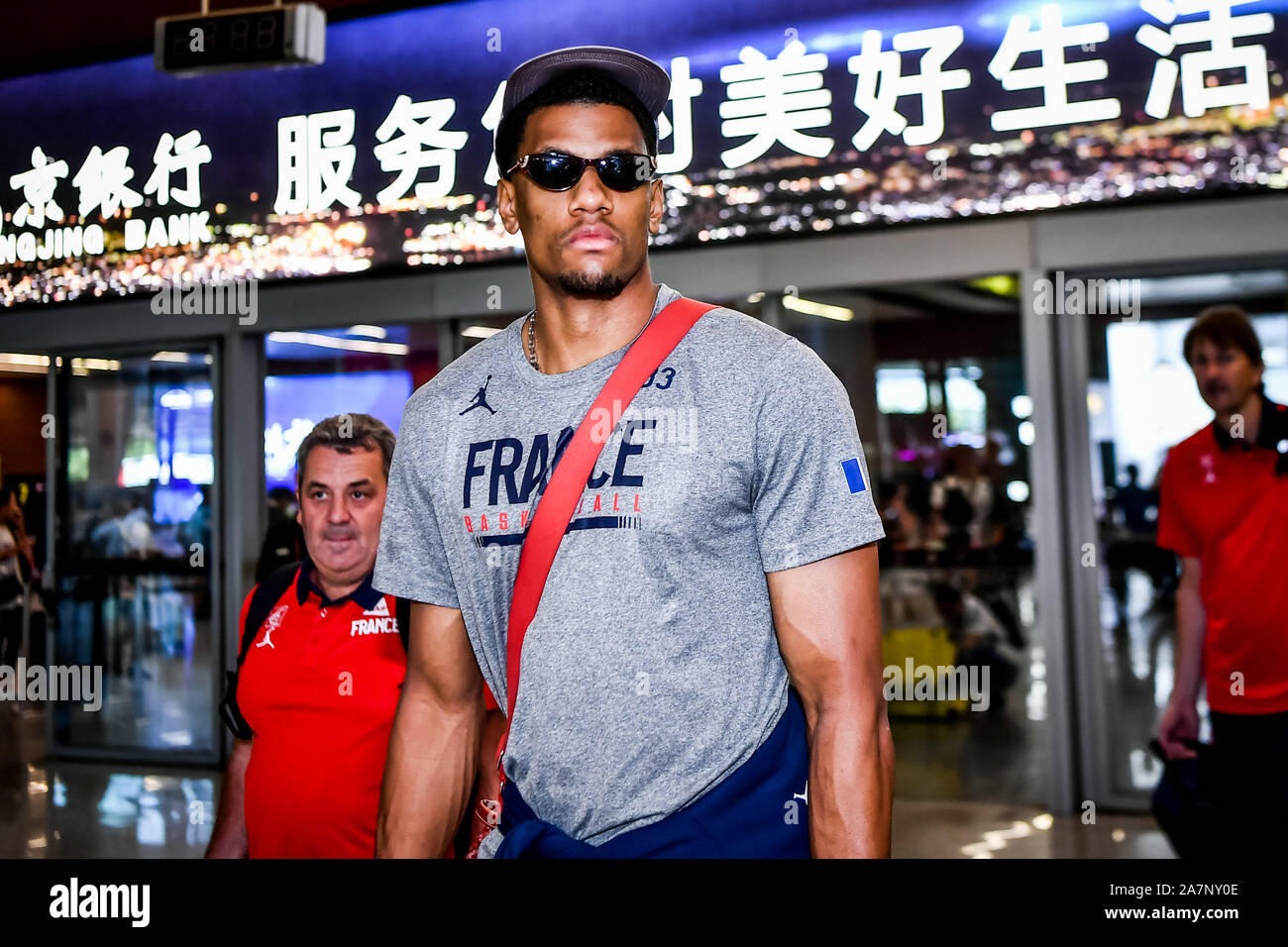 A player of France national basketball team arrives at the Shenyang ...