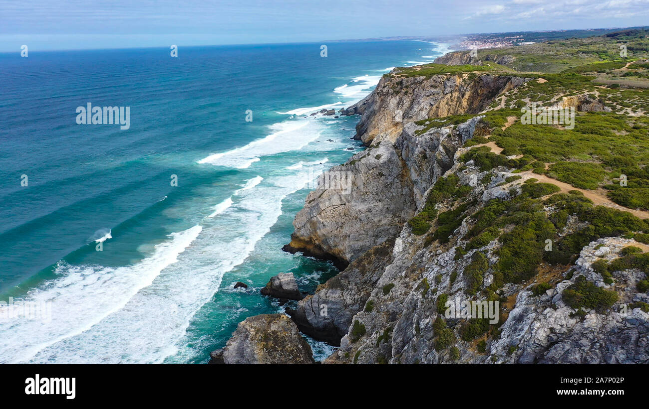 The stunning Atlantic ocean coast in Portugal from above - aerial drone ...