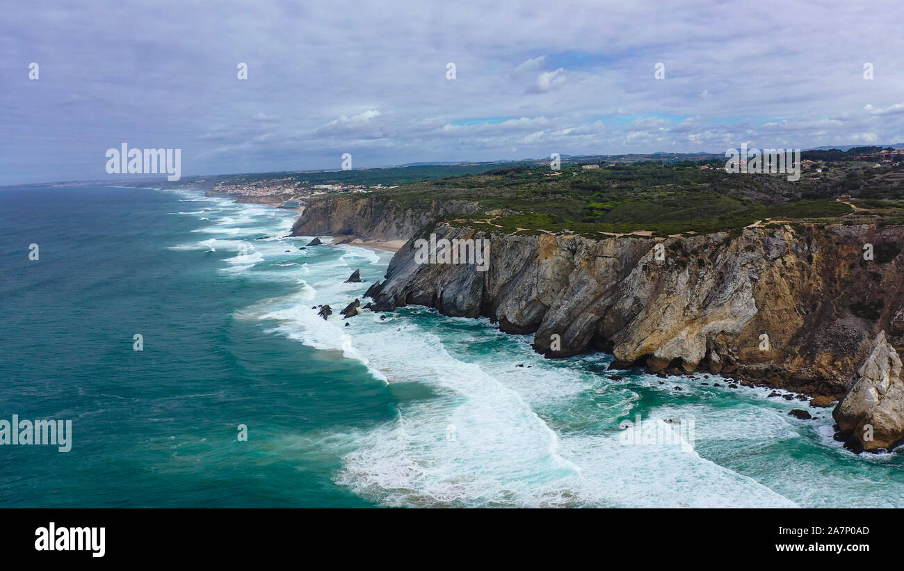 The beautiful beaches of Portugal at the Atlantic ocean - aerial drone ...
