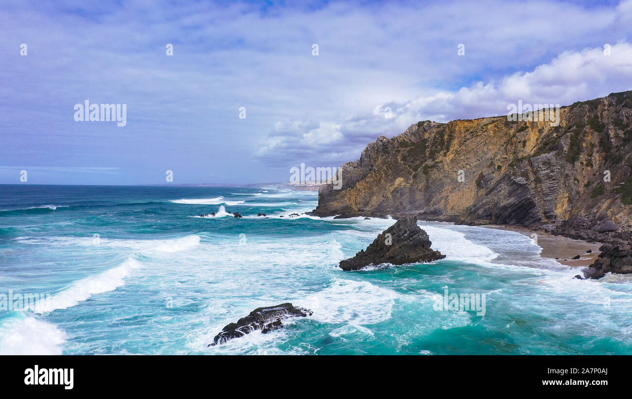 The beautiful beaches of Portugal at the Atlantic ocean - aerial drone ...