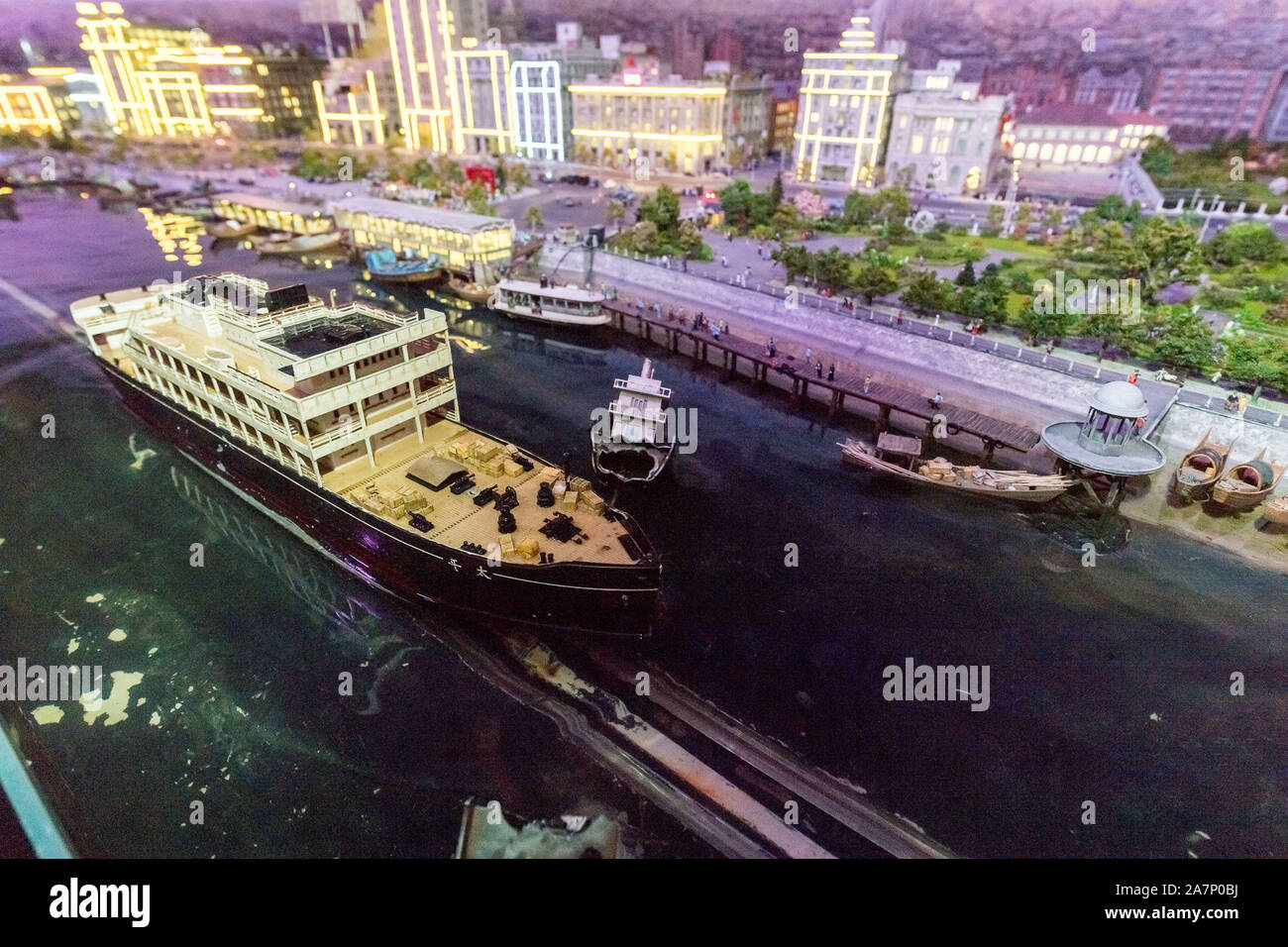 View of the miniature artworks capturing the sunken steamer Taiping on ...
