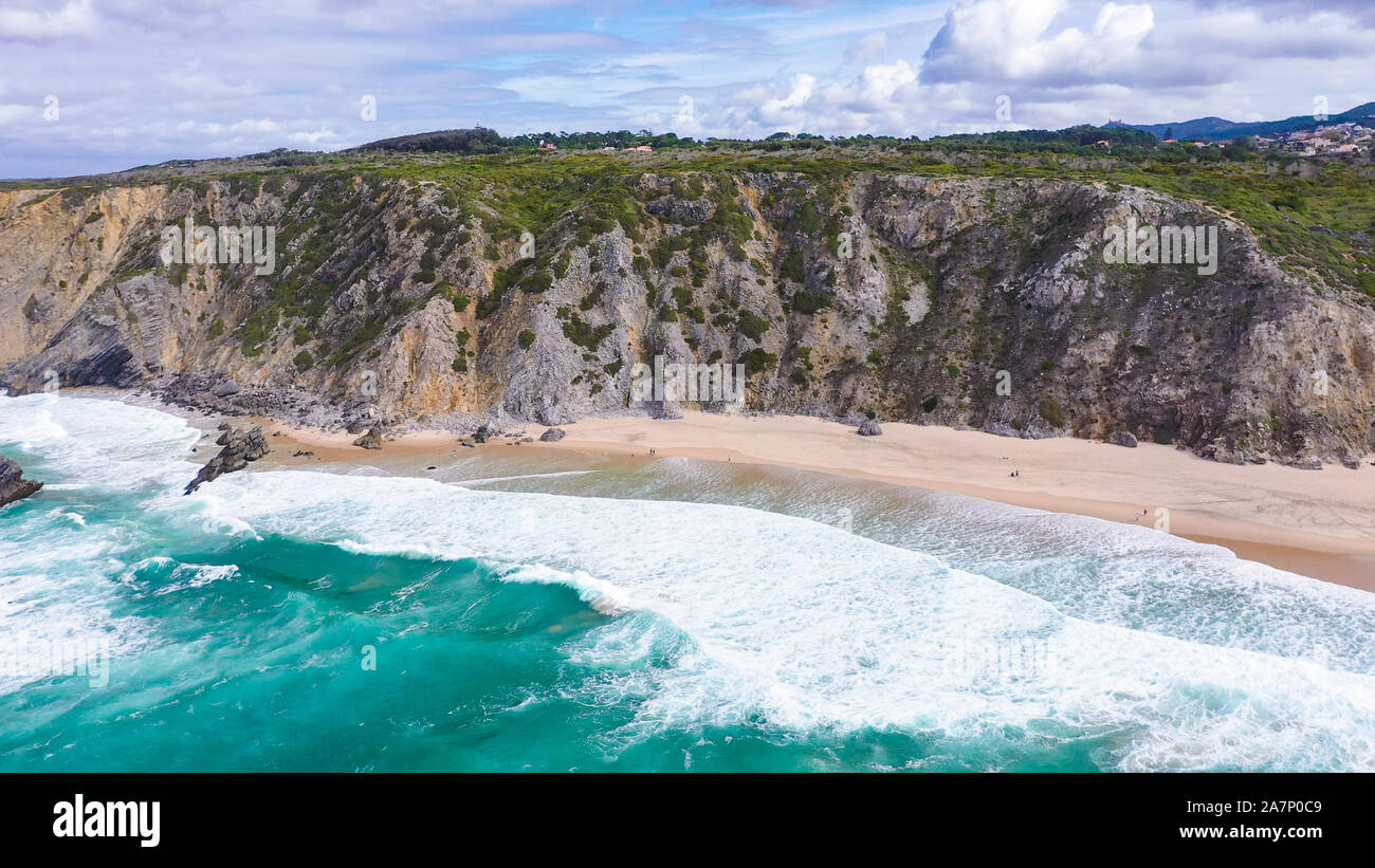 The beaches of Portugal at the Atlantic ocean coast - aerial drone ...