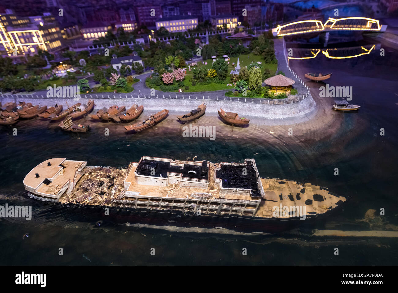 View of the miniature artworks capturing the sunken steamer Taiping on ...