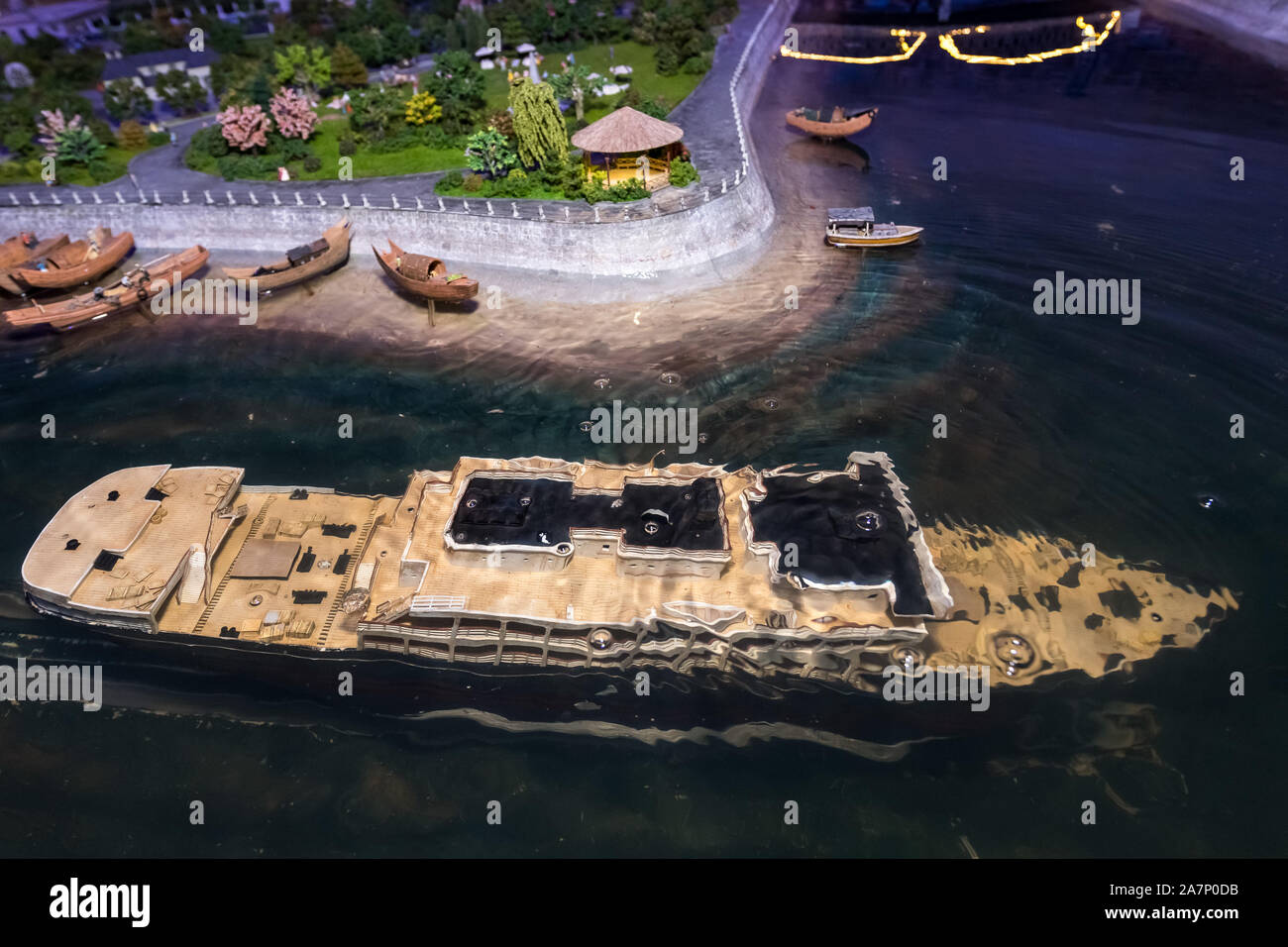 View of the miniature artworks capturing the sunken steamer Taiping on ...