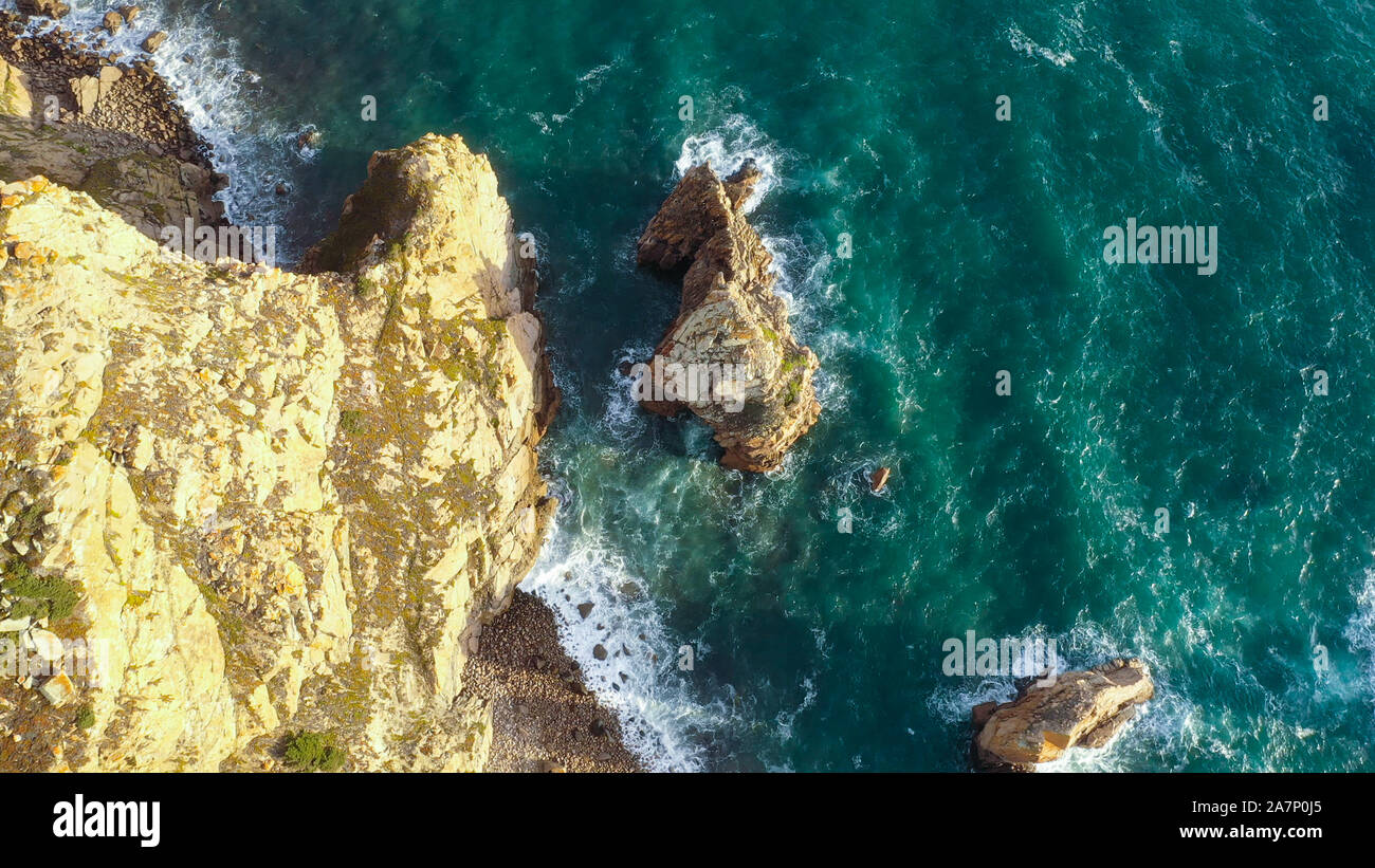 Amazing blue water of the Atlantic ocean at the Portuguese coast line ...