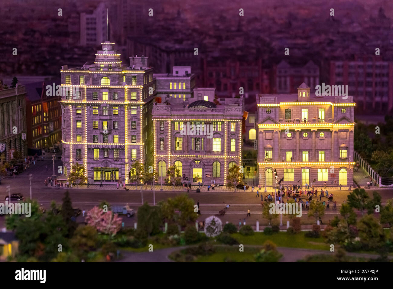 View of the miniature artworks capturing the promenade on the Bund ...