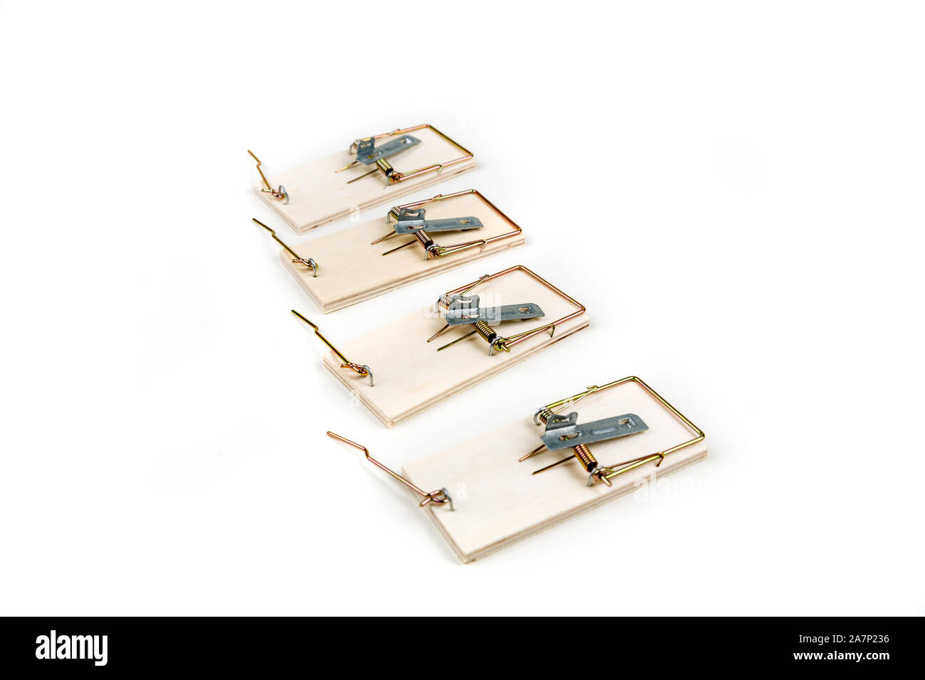 Cheap wood and metal snap mouse traps for catching pests Stock Photo ...