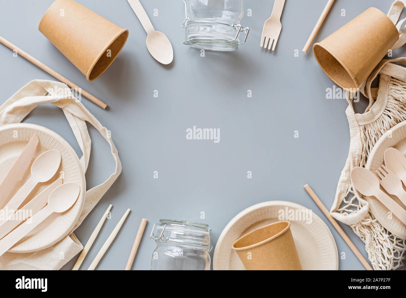 eco natural paper products flat lay on gray background. sustainable ...
